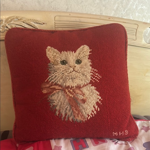 Bedding | 197s Vintage Needlepoint Cat Pillow Featuring Persian Cat ...